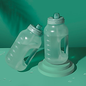 Ello Hydra Half Gallon Jug with Time Marker & Handle for All Day Hydration & Silicone Straw with Locking, Leak Proof Lid BPA Free, Yucca, 64oz