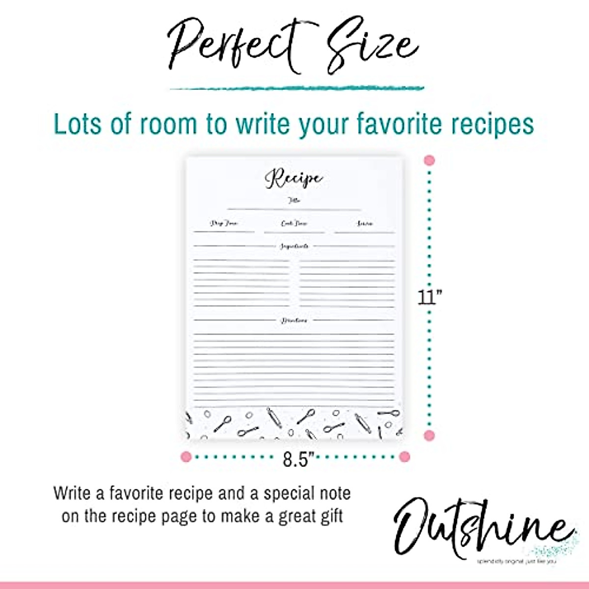 OUTSHINE Premium Recipe Paper for 8.5" x 11" Recipe Binders, Farmhouse Design (50 Sheets) | Full Size Recipe Refill Pages for Binder | Recipe Card Sheets | No-Smear Matte Paper