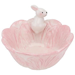 Yardwe Bunny Candy Bowl Easter Ceramic Rabbit Bowl Easter Candy Bowl Snack Appetizers Nut Dish Table Decoration (Pink)