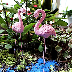 PEGZOS Resin Mini Flamingos Set of 4 for Plant Pots, Miniature Figurines & Accessories for Fairy Garden (Pink, 4pc)
