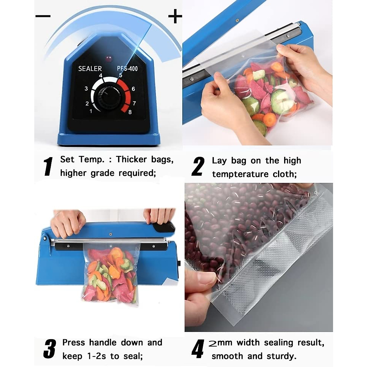 Impulse Heat Sealer Poly Bag Heat Sealer Sealing Machine Heat Seal Closer for Plastic Bags PE PP Bags with Extra Repair Kit (8 inch)