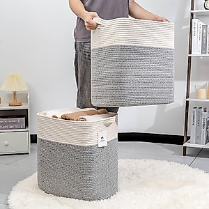 Laughbird Tall Storage Bins Rectangle Basket Cotton Extra Large Toy Storage Hamper Rectangular with Handles,Decorative Blanket Laundry Basket for Living room,Dog Baskets Large Basket for Toys 2 pack