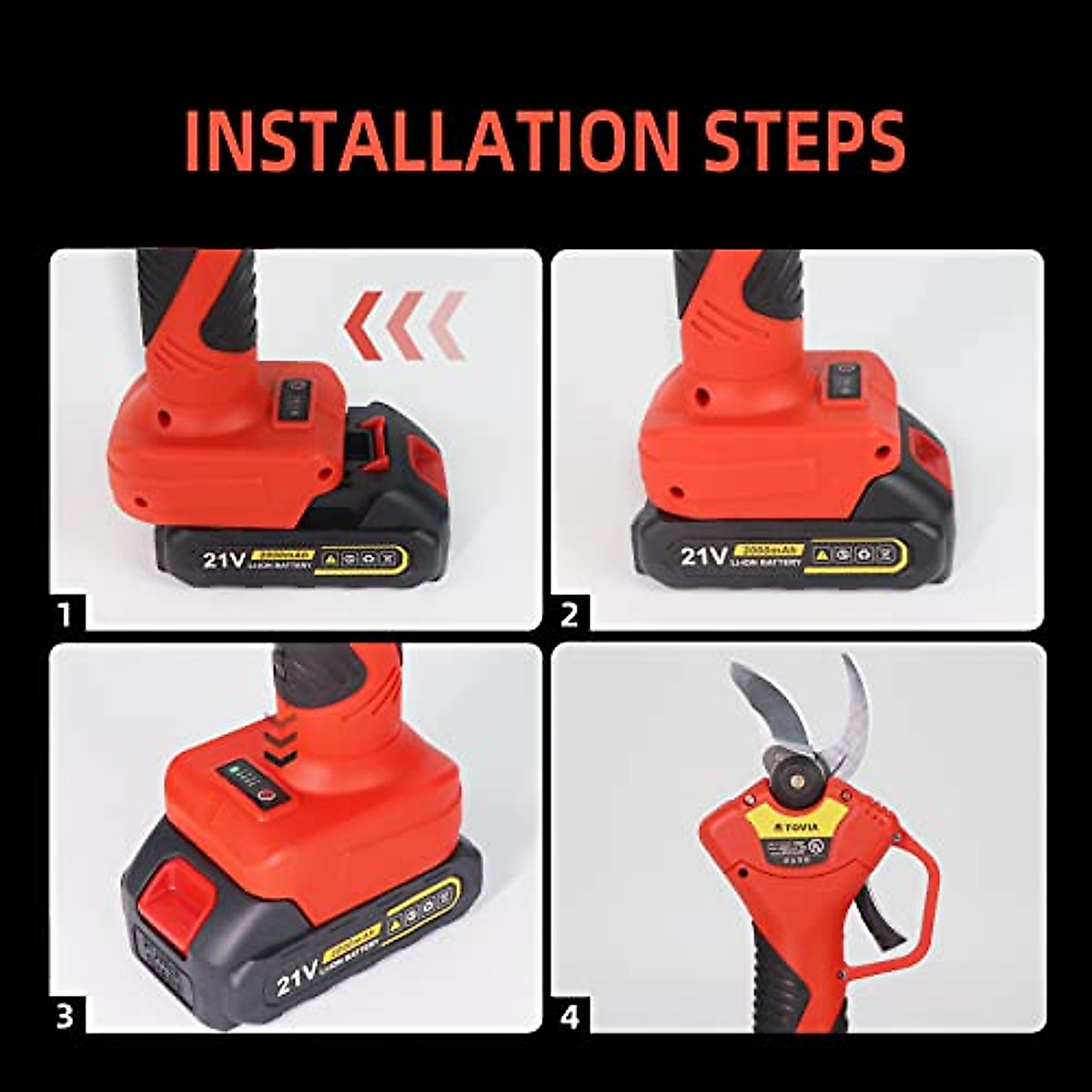 Electric Pruning Shears Cordless 21V with 2000mAh 2PCS Lithium Battery and Matching Tools,30mm (1.2″) Cutting Diameter,Tree Branch Flowering Bushes Trimmers for Gardening (Red)