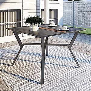 LOKATSE HOME Patio Dining Metal Square Table Outdoor Furniture with 2.1" Umbrella Hole, Steel Legs, Grey