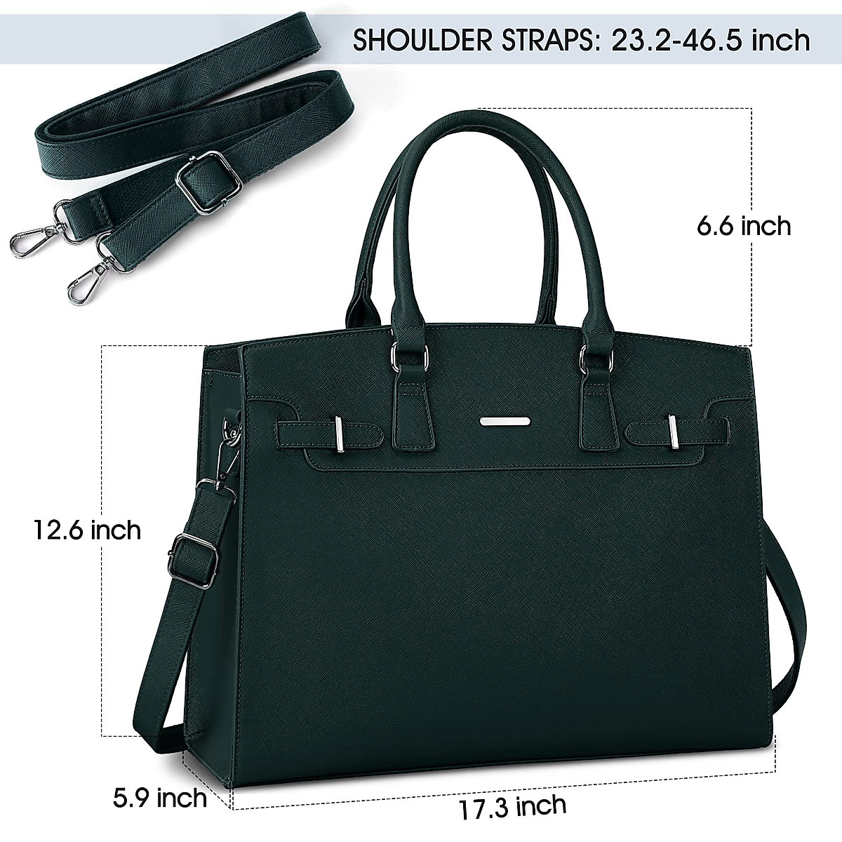 Laptop Bag for Women 15.6 Inch Waterproof Leather Tote Bag Lightweight Business Office Work Bag Large Capacity Professional Briefcase Computer Tote Bag Fashion Handbag Shoulder Bag Dark Green