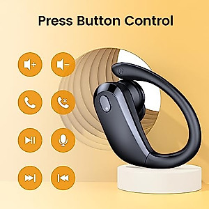 GNMN Bluetooth Headphones Wireless Earbuds V5.3 Over Ear Buds 50Hrs Playback Wireless Charging Case Waterproof Earphones Sports Headset with Earhooks & Dual Power Display for Running Workout