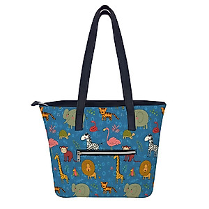 Africa Animals Pattern Women's Tote Bag PU Leather Shoulder Bag Handbags Purse For Work Shopping Travel