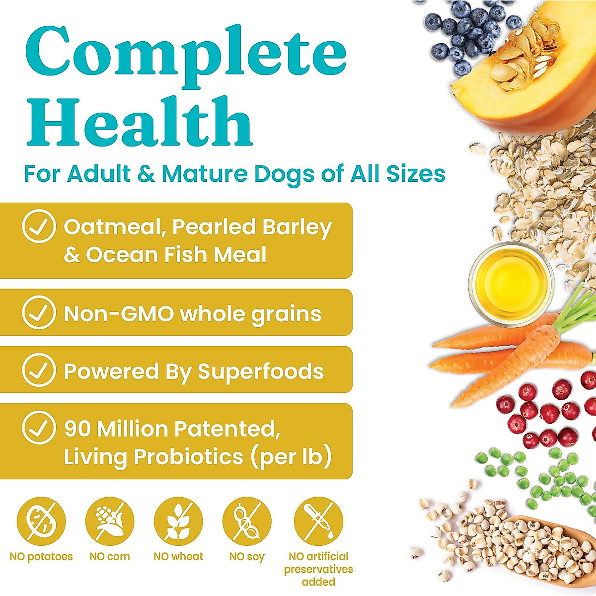 Solid Gold Dry Dog Food for Adult & Senior Dogs - Made with Oatmeal, Pearled Barley, and Fish Meal - Holistique Blendz Potato Free High Fiber Dog Food for Sensitive Stomach & Immune Support - 4 LB