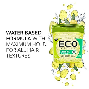 Eco Style ECOCO Style Gel Olive Oil-100% Pure Olive Oil-Adds Shine And Tames Split Ends-Weightless Style-Nourishes And Repairs-Adds Moisture To The Scalp-Superior Hold-Healthy Shine-16 Oz