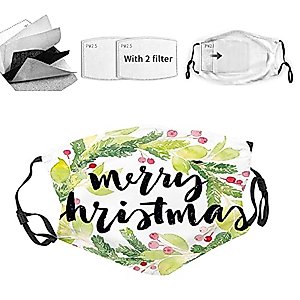 SARNFANS Christmas Fashion Face mask,Christmas Wreath and Hand Lettering Mistletoe,Reusable Face Mask Balaclava Washable Outdoor Nose Mouth Cover for Men Women,White and Black