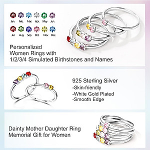 Custom4U Personalized Mothers Rings with 2 Birthstones Family Promise Rings for Her Engraved 2 Names Granddaughter Jewelry