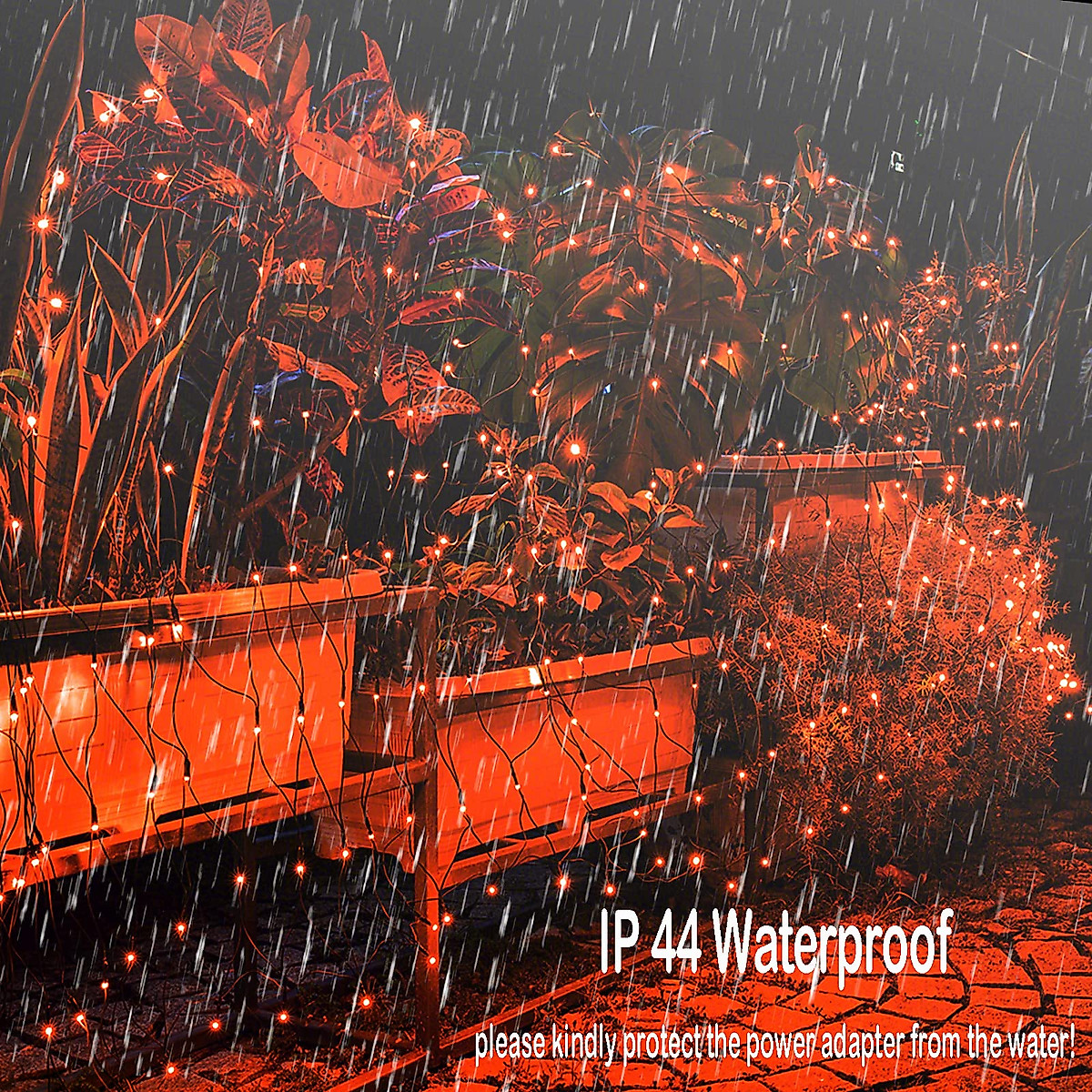 Joomer 12ft x 5ft 360LED Orange Halloween Net Lights Outdoor Mesh Lights, 8 Modes Timer Connectable Waterproof Bush Lights Mesh Netting Lights for Halloween Outdoor Decorations (Green Wire)