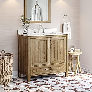 OVE Decors Kansas 36" Single Sink Bathroom Vanity Set with Countertop, Fully-Assembled | Ceramic Sink and Backsplash Included | 02 Doors, 01 Drawer, 36 inches, White Oak