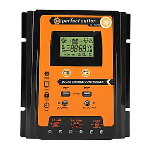 Solar Charge Controller, 12V/24V 50A MPPT Solar Charge Controller Solar Panel Battery Regulator Dual USB LCD Display (50A)