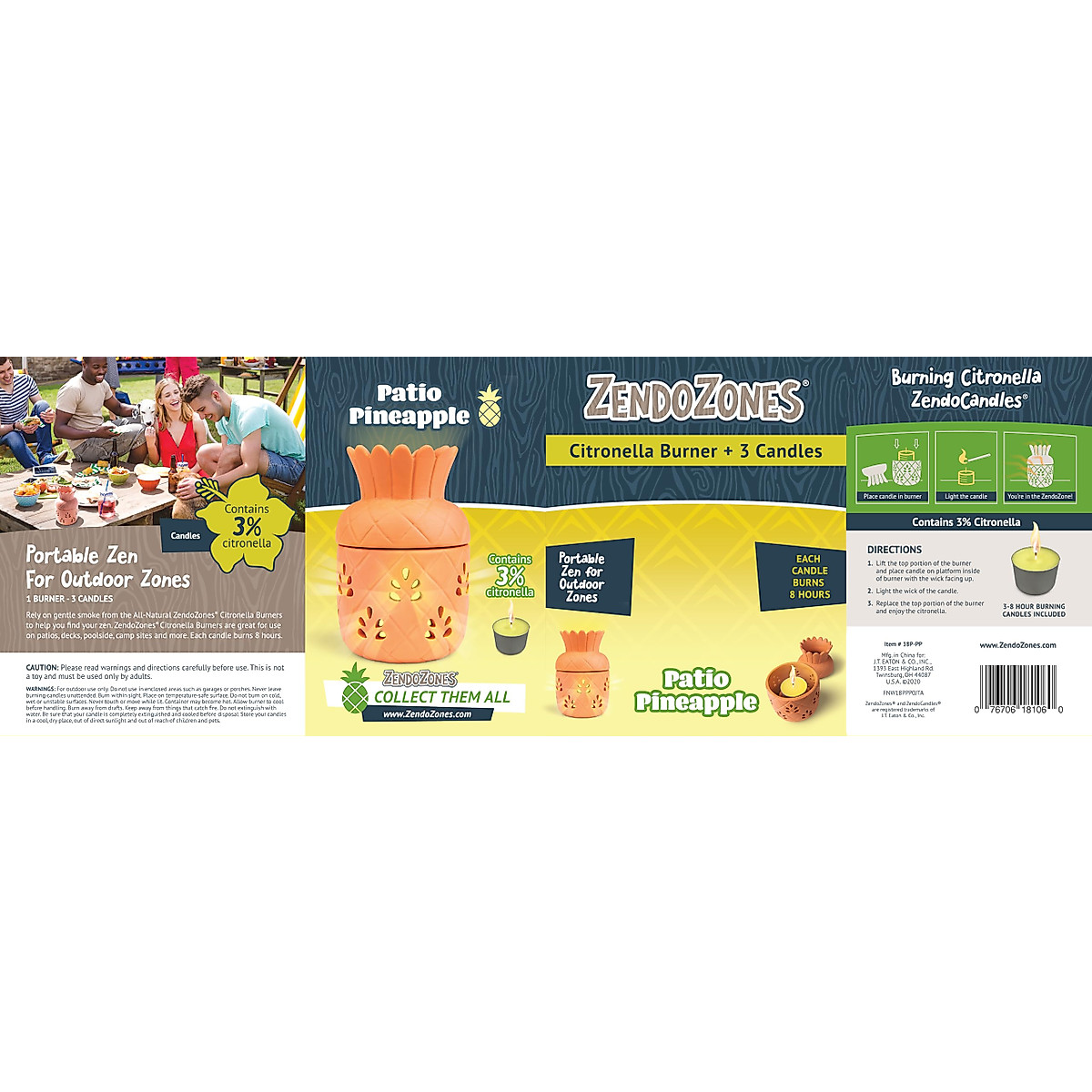 ZendoZones Patio Pineapple Citronella Candle Burner – 8-Hour Protection, for Patios & Outdoor Spaces