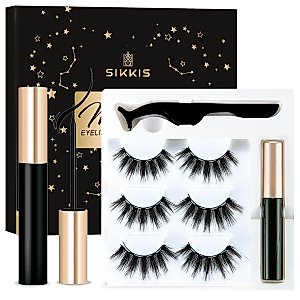 Sikkis Magnetic Eyelashes with Eyeliner - Magnetic Eyeliner and Lashes Kit, 5D Faux Mink Lashes,Eyelashes Long Reusable False Lashes (3 Pairs)