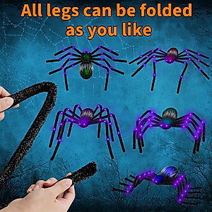 Halloween Decorations Outdoor,2023 Upgraded Light Up Giant Halloween Spider Decorations Bendable Fake Spider with Back Gradient Light,Halloween Decor for Home Yard Costumes Parties Garden Lawn