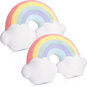 Queekay 2 Pcs 21 Inch Rainbow Shaped Pillow Home Decorative Cloud Pillow Lovely Stuffed Kid Pillow Soft Throw Pillows for Girls and Boys Friends Gifts Bedroom Resting Room Decorations (Red)