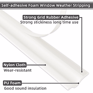 26 Feet Window Weather Stripping Seal Strip for Bottom and Side of Door, PU Foam Weather Strip for Window and Door Insulation Soundproofing