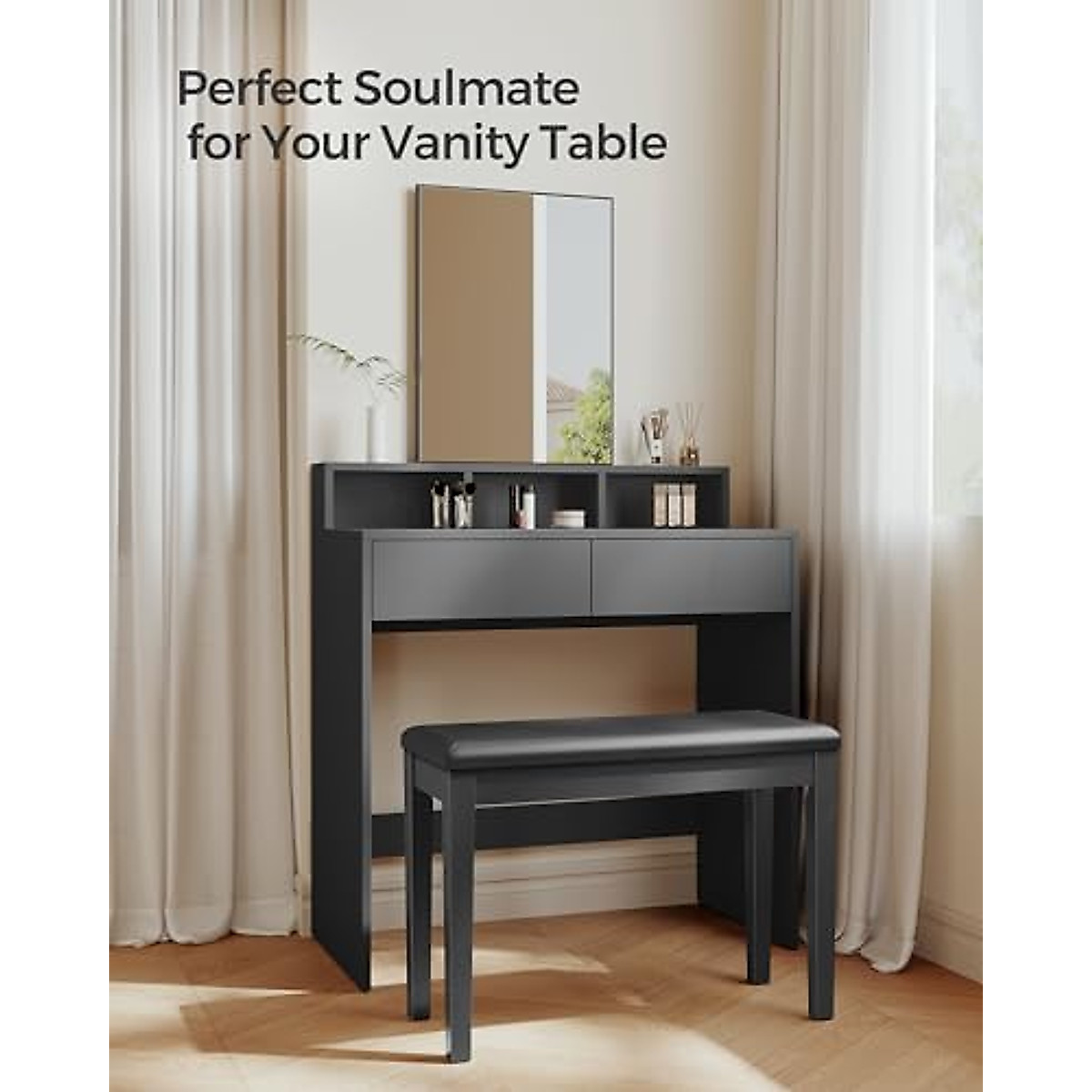 SONGMICS Duet Piano Bench with Padded Cushion and Storage Compartment, Piano Chair Seat, 13.4 x 29.1 x 19.7 Inches, Ink Black ULPB75BK