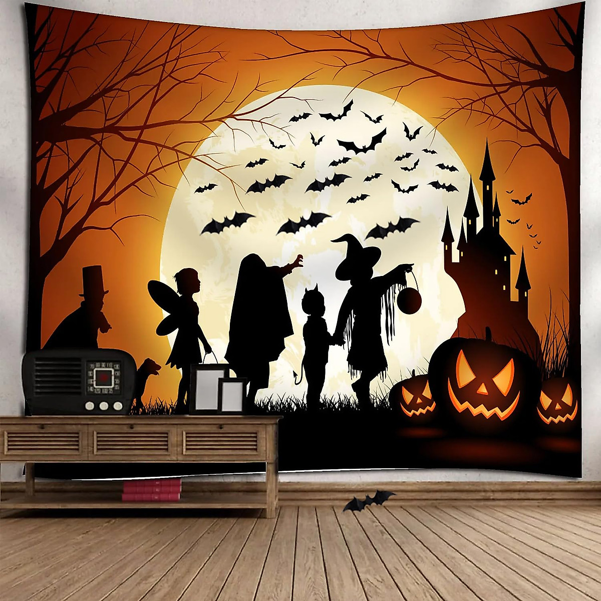 Lonfehaps 100 Pcs Bats Halloween Decoration Wall Stickers, 3D Halloween Bats Waterproof Wall Stickers 4 Size Black PVC Bat Wall Decal for Halloween Bathroom Home Decor Room Party Decor