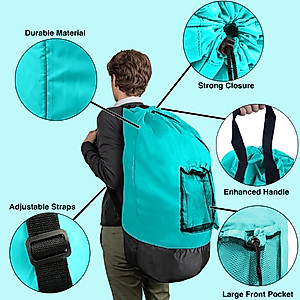 Laundry Bag Backpack with Shoulder Straps and Mesh Pocket Laundry Backpack Large Portable Laundry Hamper for College Laundromat Apartment with Drawstring Closure, Adjustable Back Straps (Turquoise)