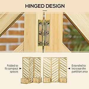 Outsunny Decorative Outdoor Privacy Screen, Freestanding Divider/Separator with 4 Self-Draining Planters, 3 Trellis Plant Support Panels for Garden Walkway, Backyard - Natural Wood
