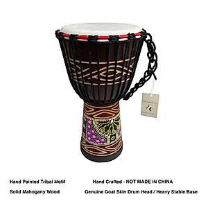 JIVE BRAND Djembe Drum Bongo Congo African Mahogany Wood Drum With Heavy Base Goat Skin Drum Head Professional Quality - 16" High - NOT MADE IN CHINA