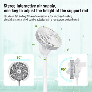 Housmile Oscillating Fan, 12 inch Quiet Standing Fan, Adjustable Height 3 Wind Modes 12 Speed and 9-Hour Timer Floor Fan with Remote, Pedestal Fan for Home Bedroom