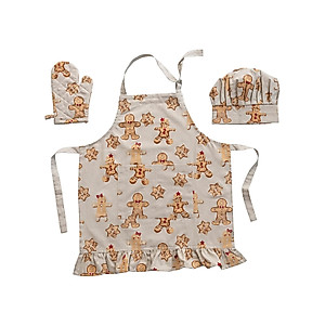 Creative Co-Op Printed Cotton Children's Apron, Chef Hat, and Hot Mitt