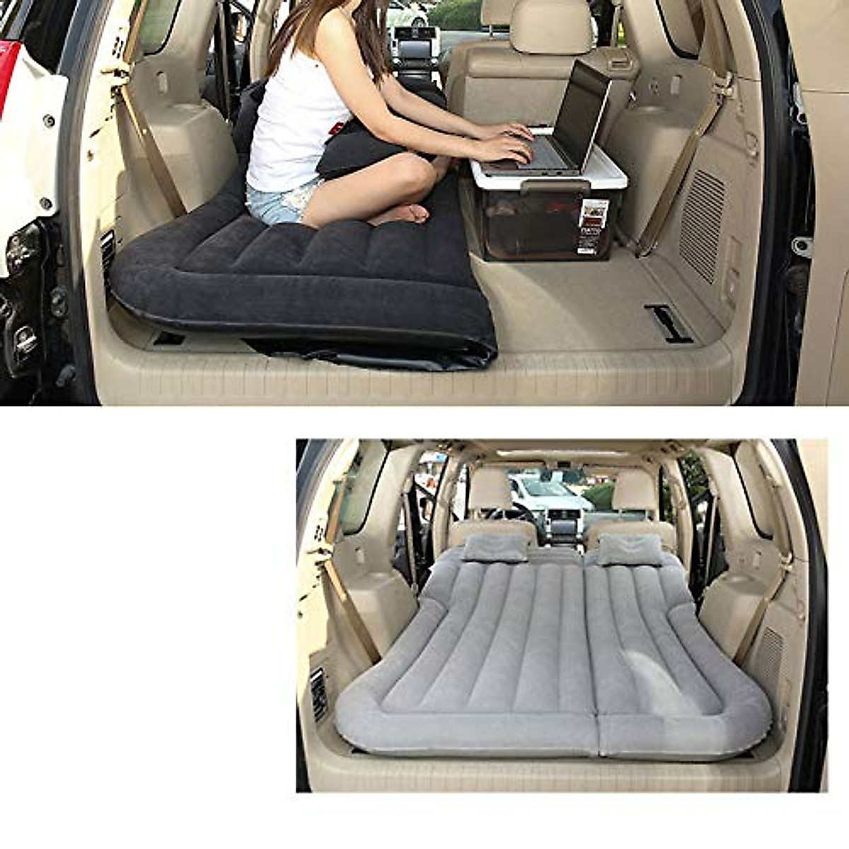 Yaesport SUV Air Mattress, Thickened Car Bed Inflatable Home Air Mattress Portable Camping Outdoor Mattress, Flocking Surface, Fast Inflation with DC Air Pump and Two Pillows