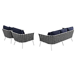 Modway EEI-3165-WHI-NAV-SET Stance Outdoor Patio Aluminum, Sofa and Two Armchairs, White Navy