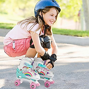 Girls Roller Skates for Kids Toddler Child Beginners, Adjustable 4 Sizes Roller Skates for Adult and Youth with All Light Up Wheels, patines para niñas for Outdoor Indoor , Small