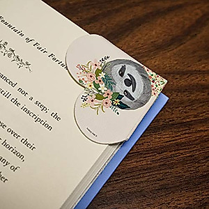 Happy Sloth Flowers in Hair Heart Faux Leather Bookmark - Set of 2