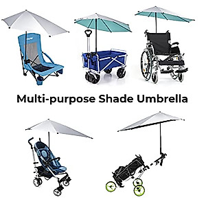 Prospo Adjustable Beach Umbrella with Universal Clamp, Portable UPF 50+ UV Protection Umbrella for Chair, Wheelchair, Golf Cart, Stroller, Bleacher, Patio
