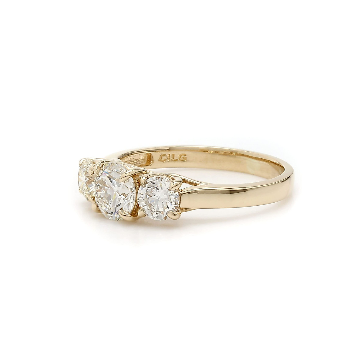 14k Yellow Gold Lab-Grown Diamond 3 Stone Wedding Engagement Ring (1.00 cttw, I-J Color, VS2-SI1 Clarity) Size 7.5