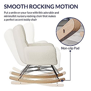 BELLEZE Rocking Chair, Nursery Chair Upholstered Glider Chair with Cushioned Back and Armrests, Wide Seat Rocker Chair for Bedroom, Nursery Room, Living Room, Office, Guest Room (Lucy - White)