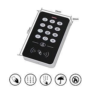 HFeng Access Control System Kit 125KHz RFID Keypad + DC12V 3A Power Supply Controller + Door Exit Button + 10pcs Keyfobs Card for Home Alarm Wooden/Metal/Glass Door