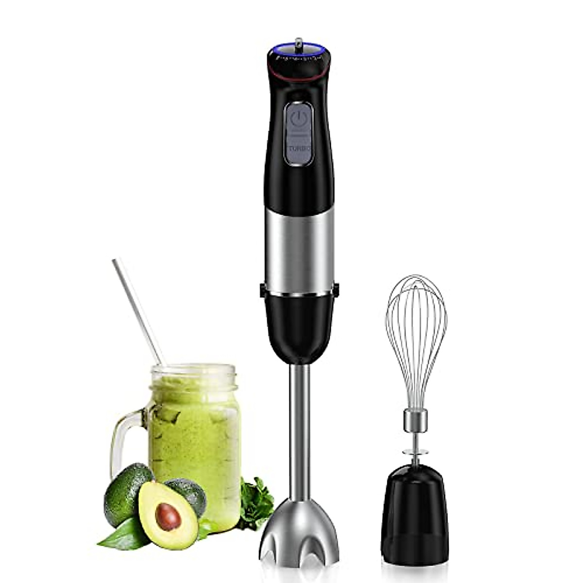 Immersion Blender, 2-in-1 Multi-Purpose Hand Blender, 500W Multifunctional Hand Blender with Whisk, 6-Speed and Turbo Mode, 304 Stainless Steel Handheld Stick Blender for Smoothies, Puree Baby Food and Soups