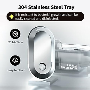 Premium Cat Water Fountain - 304 Stainless Steel Tray, Ultra-Quiet 5V Pump, Emergency Water Storage, 360 Degree Transparent Water Tank with Water Level Indicator, 84oz/2.5L, Oval Design, LED Light