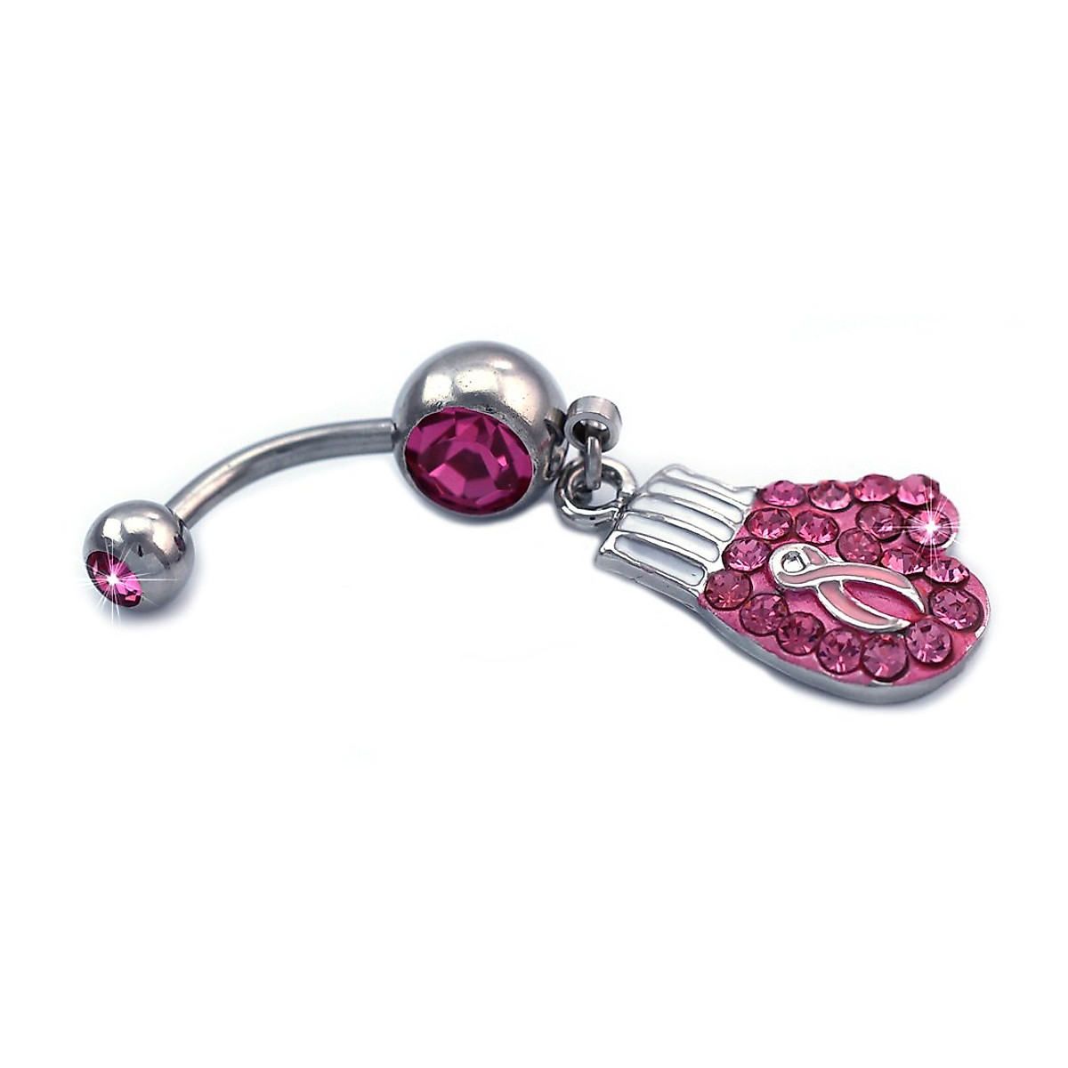 cocojewelry Breast Cancer Awareness Pink Ribbon Boxing Glove Heart Navel Belly Ring (Pink Glove)