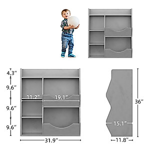 IDEALHOUSE 5-Cubby Kids Bookshelf and Bookcase for Storage Books and Toys, Toy Storage Organizer for Boys and Girls, Multi Shelf for Playroom, Bedroom, Nursery and Kid's Room (Grey)