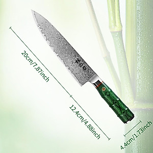 LIN ZHI REN Damascus Chef Knife, Razor Sharp 8 inch Damascus chef knife with clip sheath, Professional Chef's Knife with Ergonomic Handle
