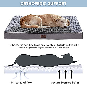 WNPETHOME Orthopedic X Large Dog Bed, Dogs Bed for Large Dogs with Egg Foam Crate Pet Bed with Soft Rose Plush Waterproof Dog Bed Cover Washable Removable（XL Dog Bed 42 x 30 x 4 inch Grey）