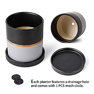 POTEY 052004 Planter Pots Indoor - 4.9 & 3.9 Inch Modern Home Decor Cylinder Ceramic Flowerpot Bonsai Container with Drainage Holes&Saucer for Indoor Plants Flower Succulent(Plants NOT Included)