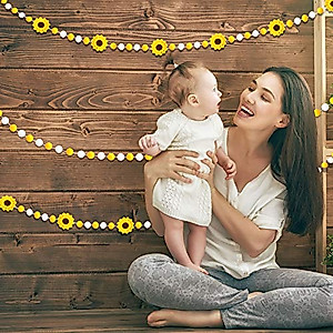 3 Pieces Summer Pompom Ball Garlands Sunflower Garland Banner Pom Pom Felt Ball Garland Decor for Holiday Sunflower Theme Birthday Party Photo Prop Nursery Baby Shower Wedding Summer Home Decoration