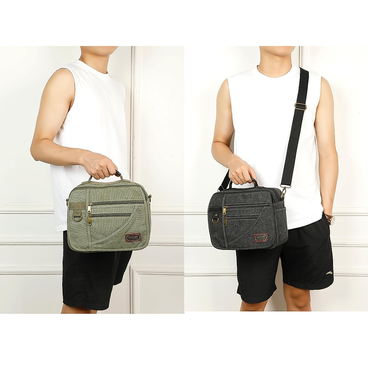 Smrcom Man Canvas Purse Bag Small Canvas Crossbody Messenger Shoulder Work Side Bag Travel Purse (Black)