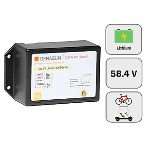 Genasun GVB-8-Li-58.4V-WP, 8 A (Input) 350 W Solar Panel, Waterproof Voltage Boosting MPPT Solar Charge Controller for 14S Lithium Batteries (eBikes, Golf Carts, Electric Boats, etc.)