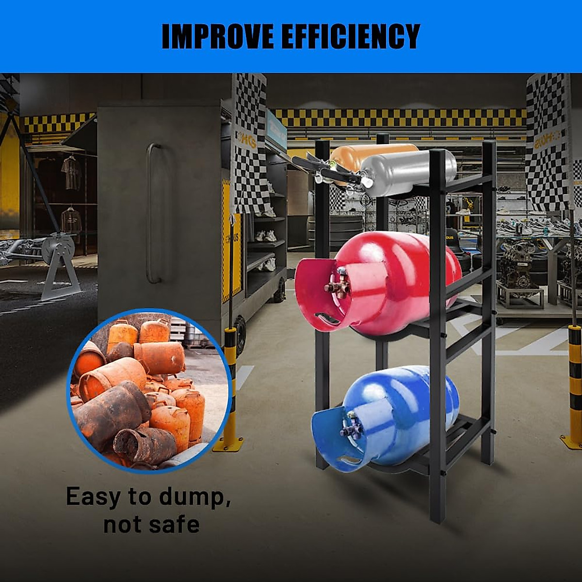 Yeeoy Refrigerant Cylinder Rack with 2x30lb and Other 2 Saving Space, Stable Refrigerant Tank Rack, Cylinder Tank Rack for Gas Oxygen Nitrogen Acetylene Storage