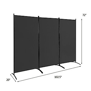 DORTALA 3-Panel Room Divider, Freestanding Folding Privacy Partition Screen with Steel Frame, Morden Room Divider for Separating Room in Bedroom, Office, Black